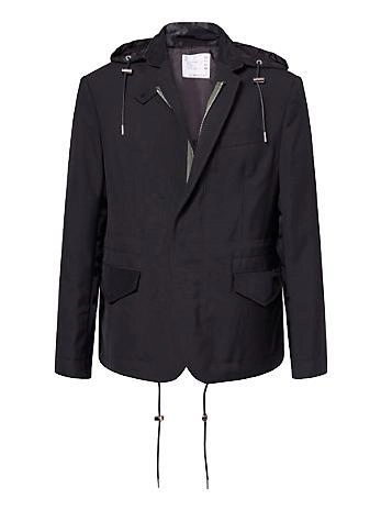 Sacai Detachable Hood Notch-lapel Woven Jacket - Black