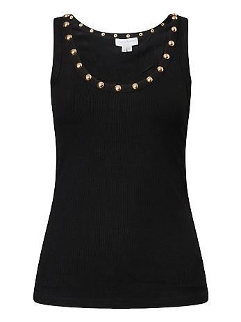 NEVER FULLY DRESSED Studded Rib Jersey Tank Top - Black