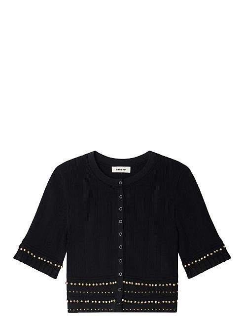 Sandro Cropped Bead-embellished Knitted Cardigan - Black
