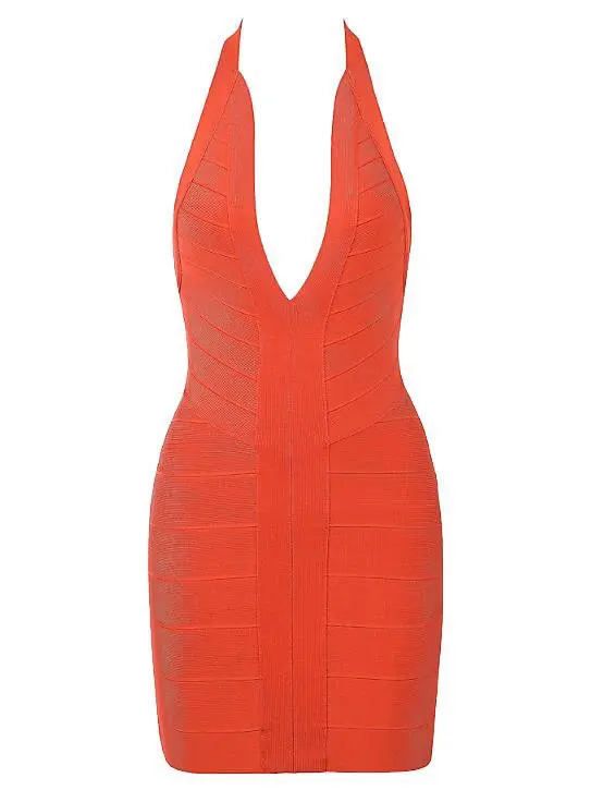House Of Cb Plunge Halter-neck Stretch-woven Mini Dress - Tomato