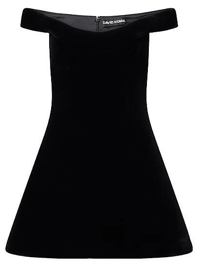 David Koma Off-shoulder Flared Velvet Mini Dress - Black