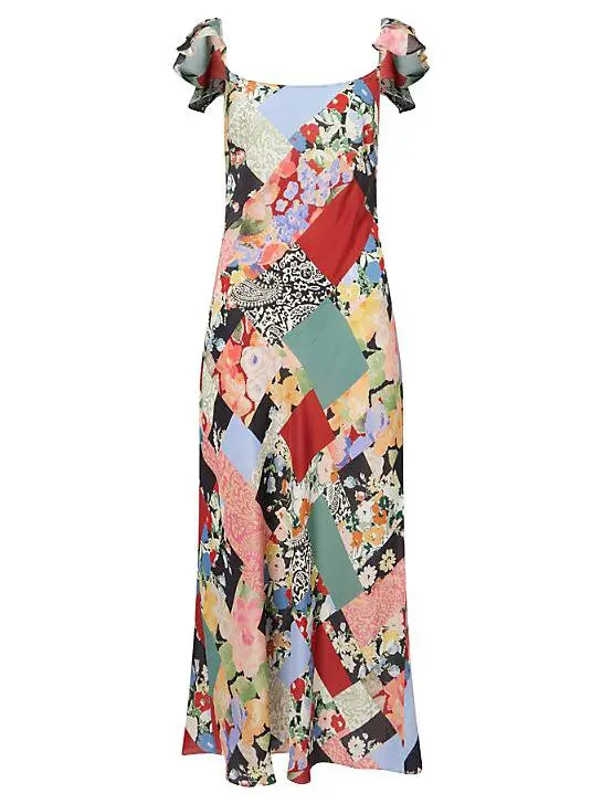 Rixo Adele Printed Silk Midi Dress - Olivia Patchwork Multi