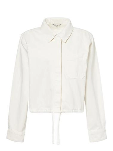 THE COUTURE CLUB Padded Shoulder Cotton Denim Jacket - Ecru