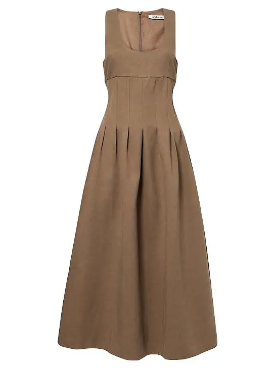 Oddmuse Cinched Cotton-blend Midi Dress - Mushroom
