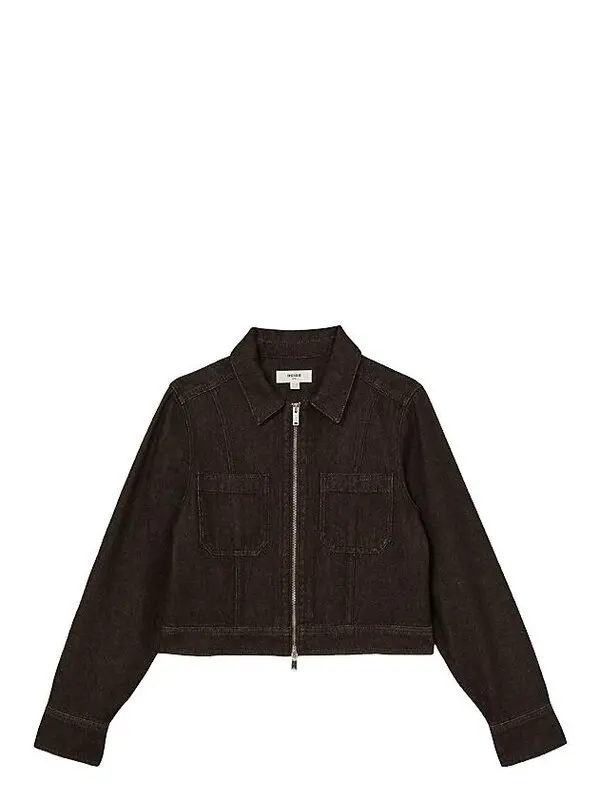 REISS Lotta Cropped Denim Jacket - Dark Grape