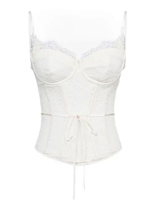 House Of Cb Ribbon-tie Stretch-lace Corset Top - Ivory