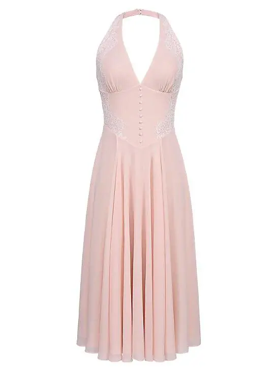 House Of Cb Lace-trimmed Georgette Midi Dress - Pink