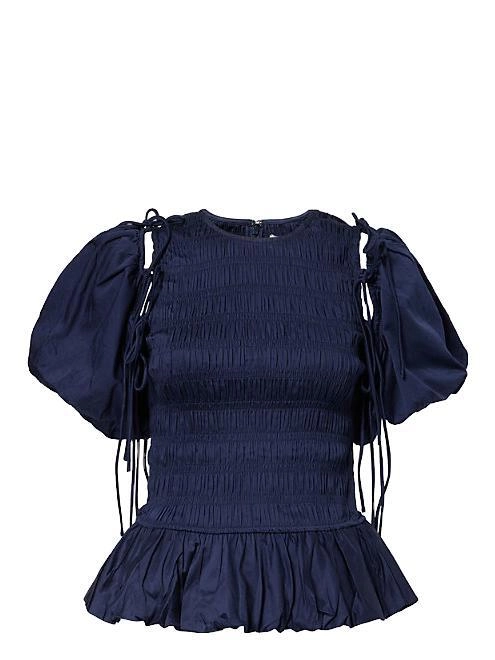 DAMSON MADDER Becca Shirred Cotton Blouse - Navy