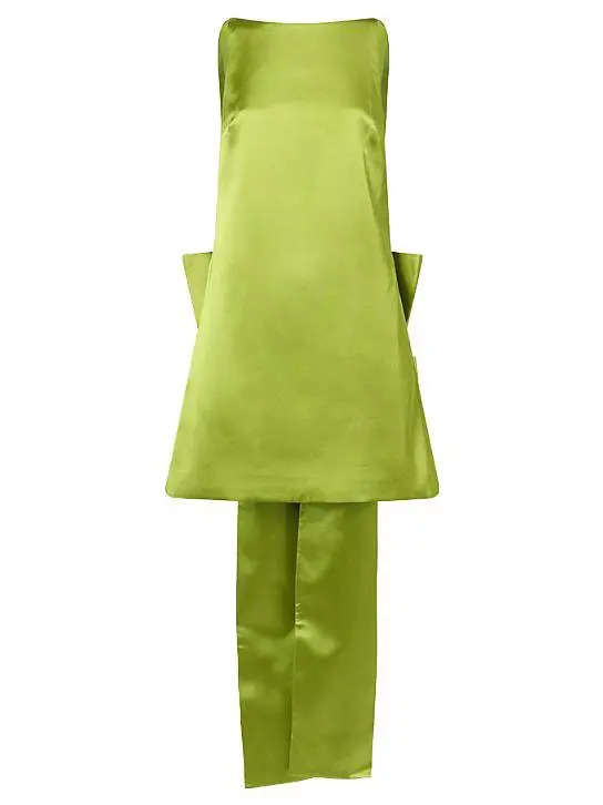 SELF-PORTRAIT Bow Round-neck Sleeveless Satin Mini Dress - Green