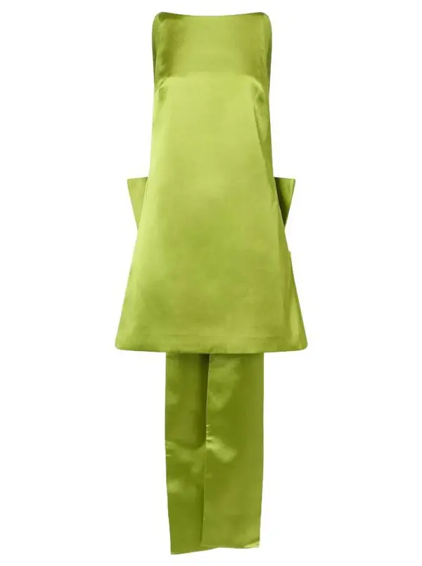SELF-PORTRAIT Bow Round-neck Sleeveless Satin Mini Dress - Green
