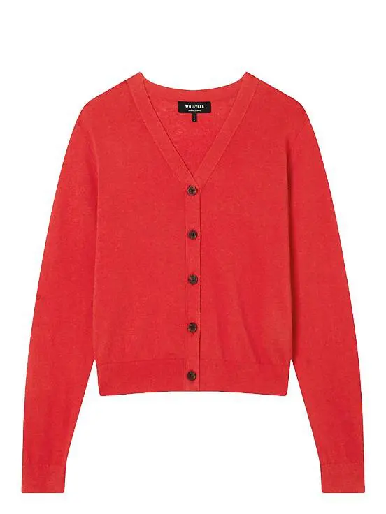 Whistles V-neck Relaxed-fit Cotton And Linen-blend Cardigan - Red