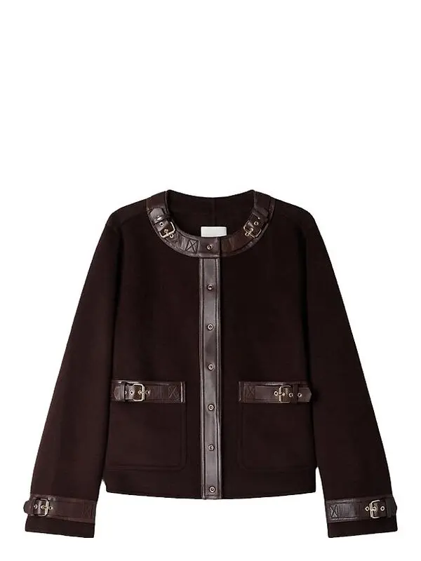 Sandro Buckle-embellished Leather-trimmed Wool-blend Jacket - Brown