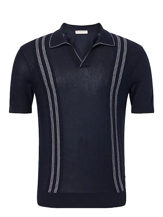 Orlebar Brown Horton Contrast-stripe Silk-blend Polo Shirt - Night Iris/white Sand