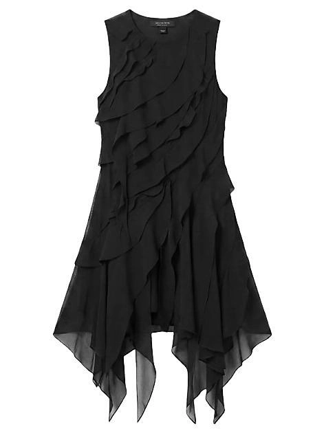 ALLSAINTS Angie Frill-detail Woven Mini Dress - Black