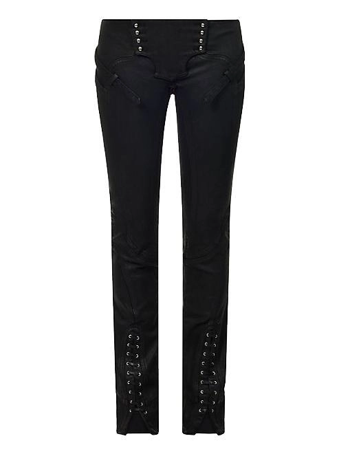 DILARA FINDIKOGLU Waxed-cotton Jeans With Button Embellishments And Lacing - Black