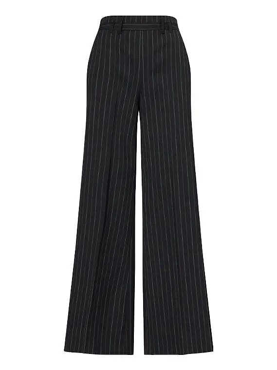 ME+EM Pinstripe Wide-leg Wool-blend Trousers - Black