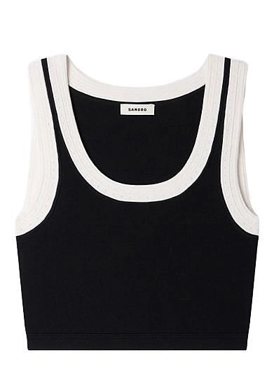 Sandro Scoop-neck Cropped Knitted Top - Black