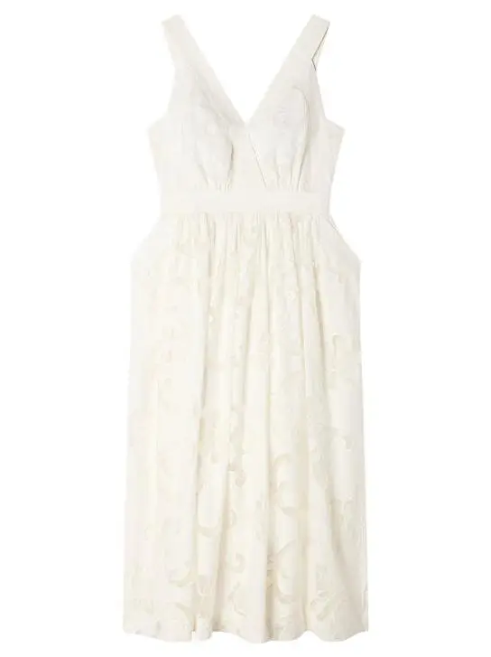 Sandro Floral V-neck Sleeveless Midi Dress - Ecru