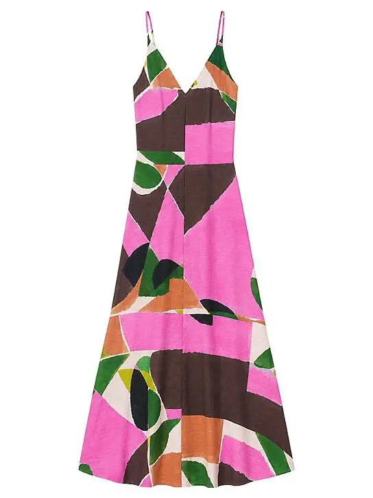 RO&ZO Abstract Print V-neck Woven Maxi Dress - Pink
