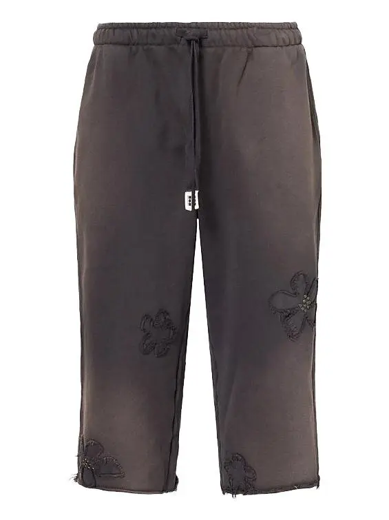 NAHMIAS Flower-embroidered Cotton Sweat Shorts - Black