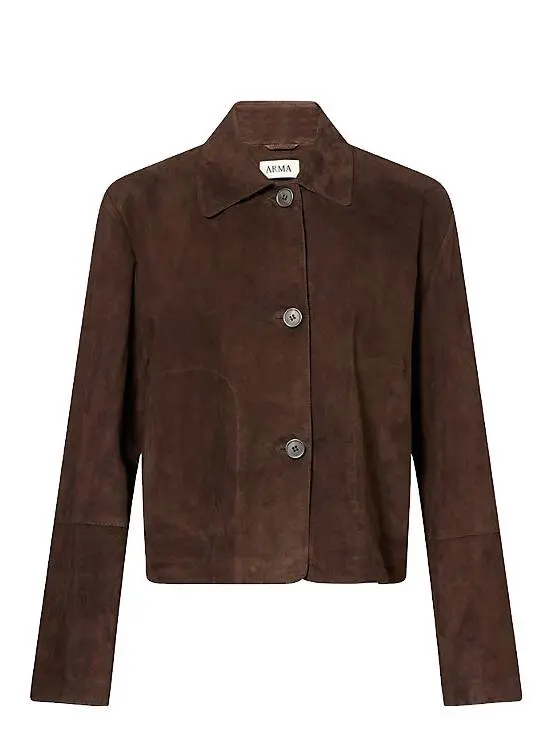 ARMA Suede Rounded Collar Jacket - Mud Brown