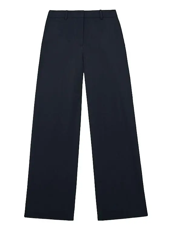 REISS Solene Wide-leg Wool-blend Trousers - Navy