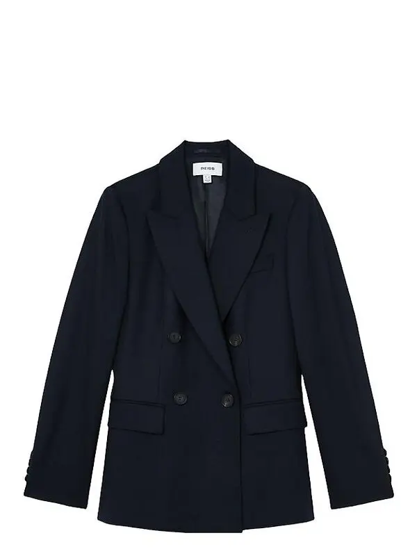 REISS Solene Double-breasted Wool-blend Blazer - Navy