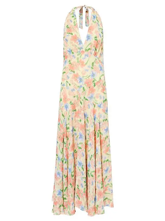 REFORMATION Briony Halterneck Floral Print Midi Dress - Spring Fling