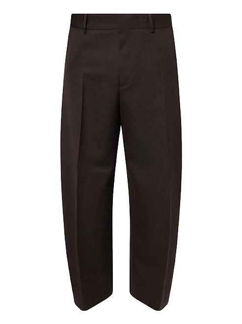 Studio Nicholson Fume Curved-leg Cotton-blend Trousers - Coffee