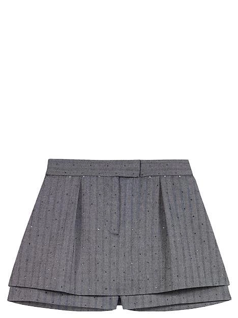 Maje Tailored Rhinestone Embellished Stretch-woven Skort - Grey
