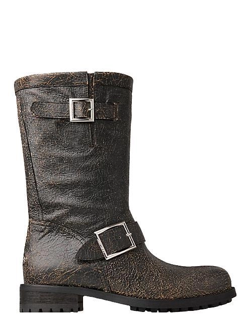 JIMMY CHOO Biker Cracked Leather Knee-high Boots - Black/toffee