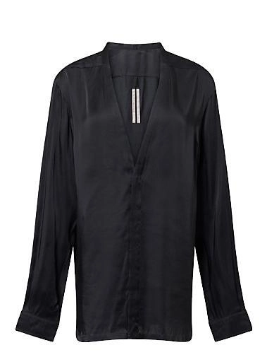 Rick Owens Larry V-neck Satin Shirt - Black