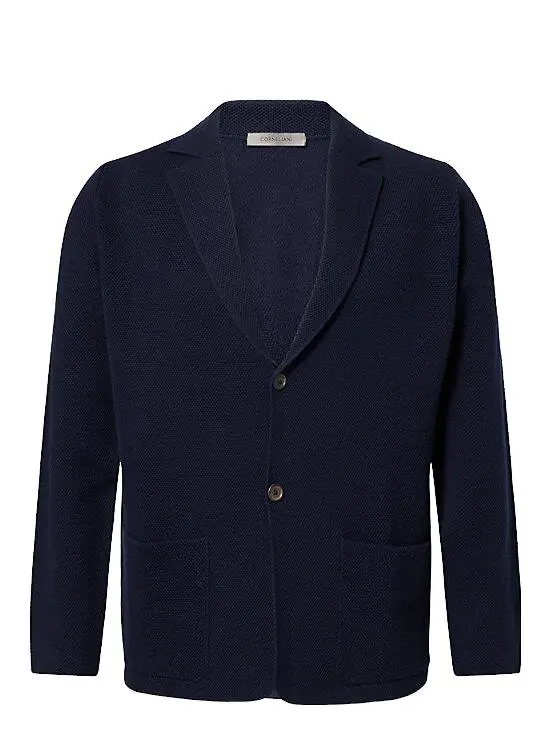 Corneliani Single-breasted Virgin-wool Knitted Jacket - Navy