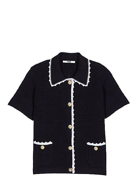 Maje Crochet Trim Knitted Cardigan - Navy