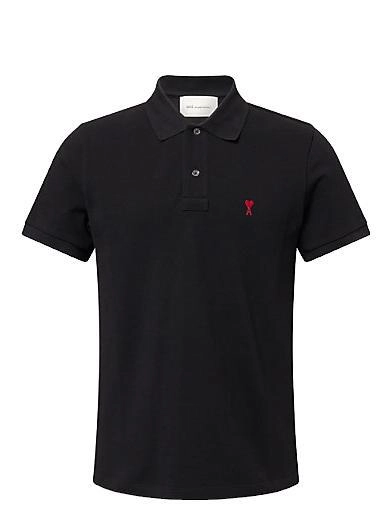 AMI Paris Logo-embroidered Cotton Polo T-shirt - Noir