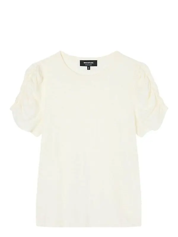 Whistles Round-neck Gathered-sleeve Cotton T-shirt - Cream