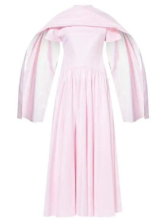 Mona Alshebil Cotton Maxi Dress With Detachable Scarf - Pink