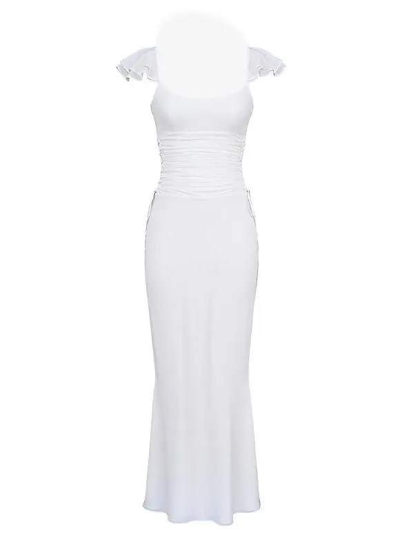 House Of Cb Viana Flutter-sleeve Lace-up Maxi Dress - White