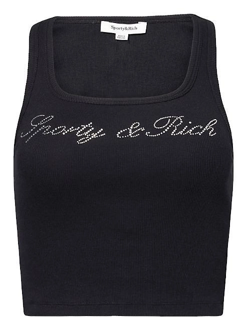 SPORTY & RICH Crystal Logo Cropped Tank Top - Black