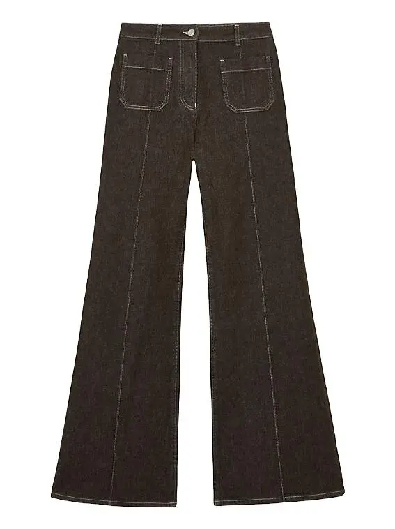REISS Sakura Flared Denim Jeans - Brown