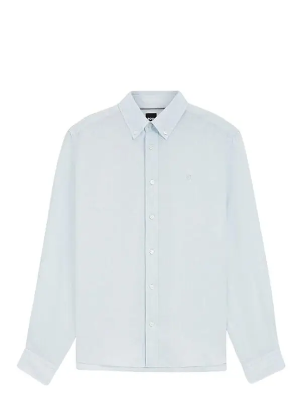 BOSS Brand-embroidered Long-sleeved Linen Shirt - Open Blue