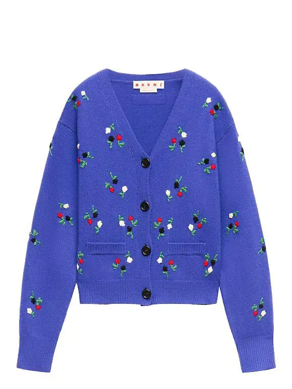 Marni Flower-embroidered Wool And Cashmere Cardigan - Flb59