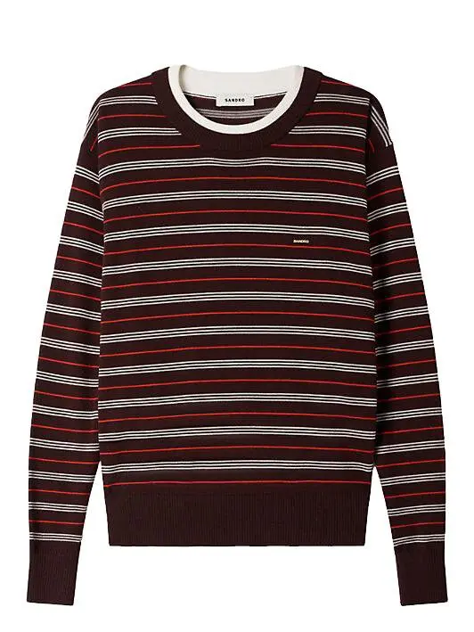Sandro Striped Round Neck Wool Jumper - Brown