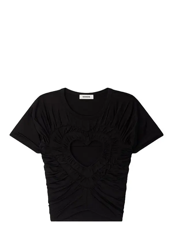 Sandro Heart Cropped Stretch-jersey T-shirt - Black