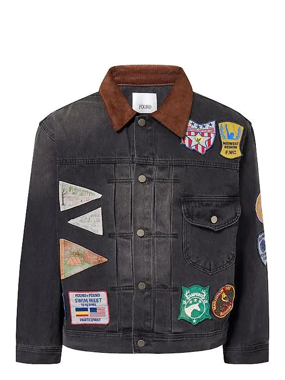 FOUND Patchwork Corduroy Collar Denim Jacket - Black