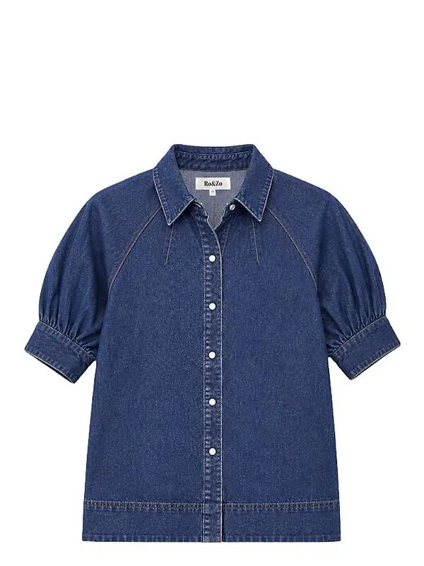 RO&ZO Puffed Sleeve Denim Shirt - Blue