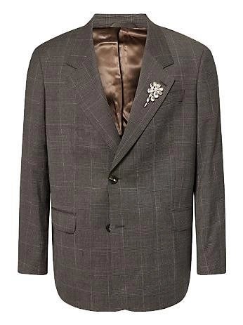 Simone Rocha Checked Notch-lapel Wool Blazer - Peat/pearl/clear