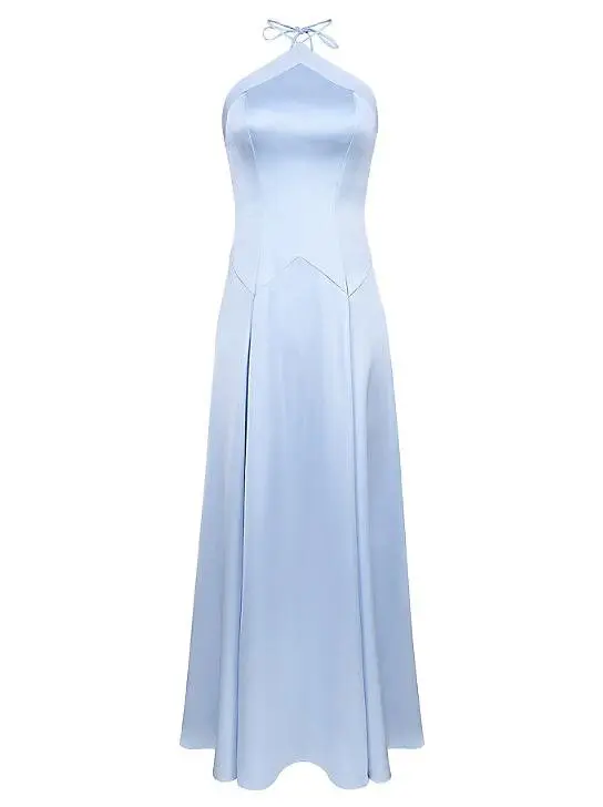 House Of Cb Avelina Halter-neck Satin Maxi Dress - Blue