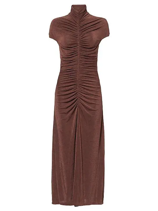 Anna October Priscilla Ruched Midi Dress - Brown