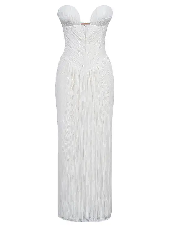House Of Cb Valeriana Micro-pleat Woven Maxi Gown - White